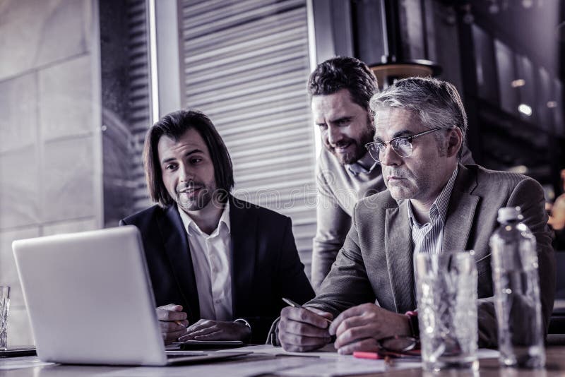 Serious Mature Male Person Watching Video Presentation Stock Image ...