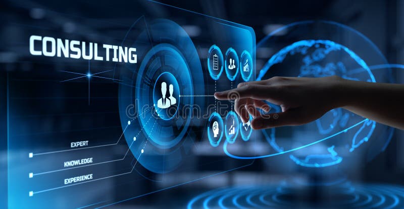 Consulting Service Business Concept. Hand Pressing Button on Screen ...