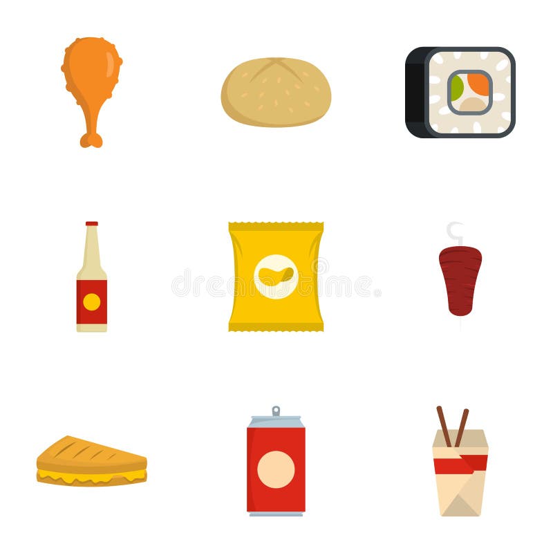 Consume Icons Set, Flat Style Stock Illustration - Illustration of ...