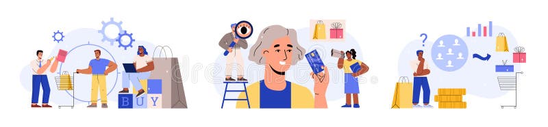 Consumer Behaviour Research and Analysis, Set of Abstract Flat Vector ...