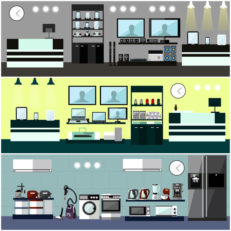 Consumer Electronics Store Interior. Colorful Vector Illustration ...
