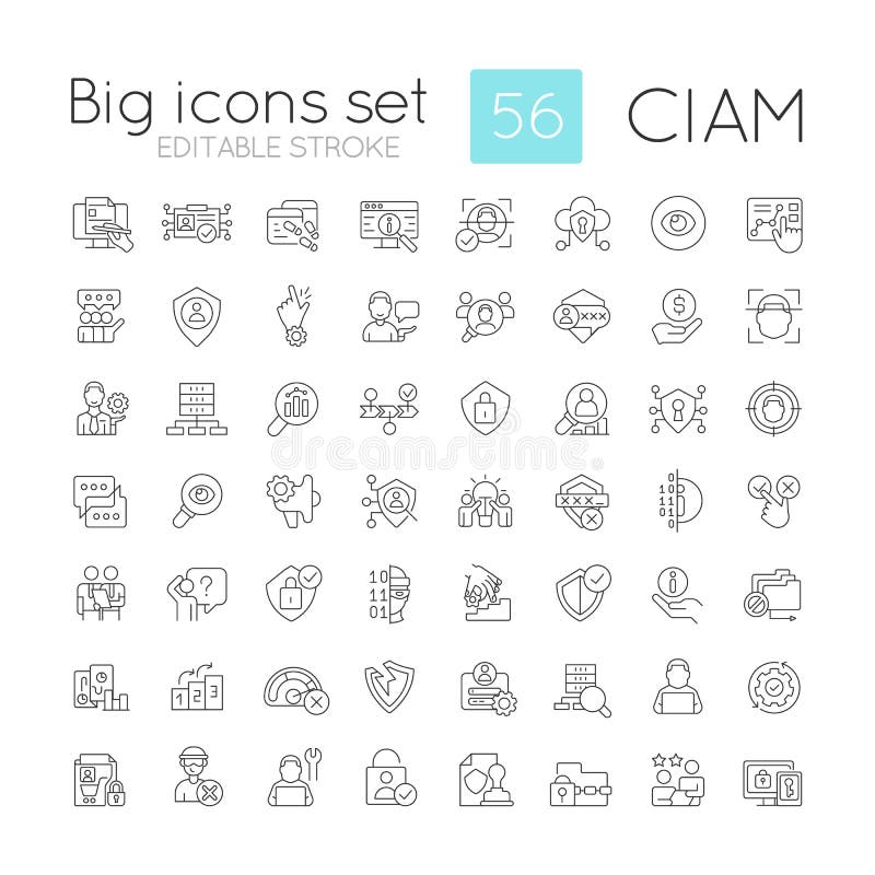 Consumer Identity and Access Management Linear Icons Set Stock Vector ...