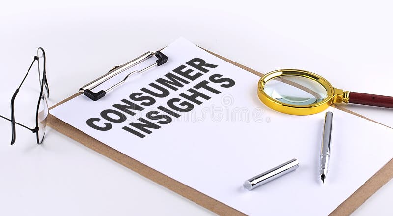 CONSUMER INSIGHTS Text on Clipboard on White Background, Business ...