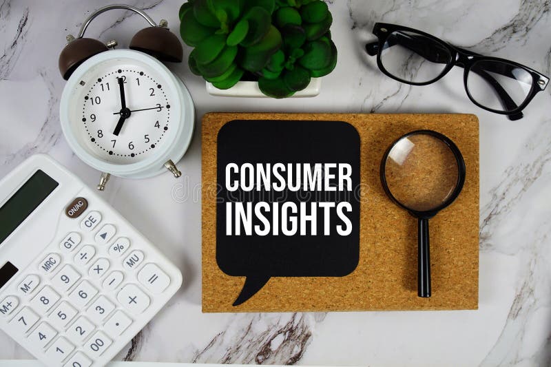 Consumer Insights Text on Speech Bubble with Alarm Clock, Calculator ...