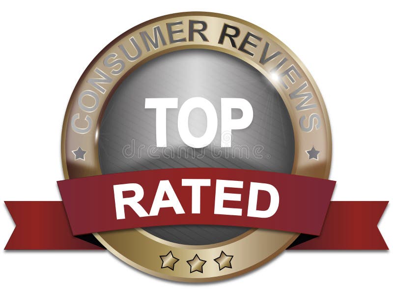 Consumer reviews badge stock illustration. Illustration of rated - 98194057