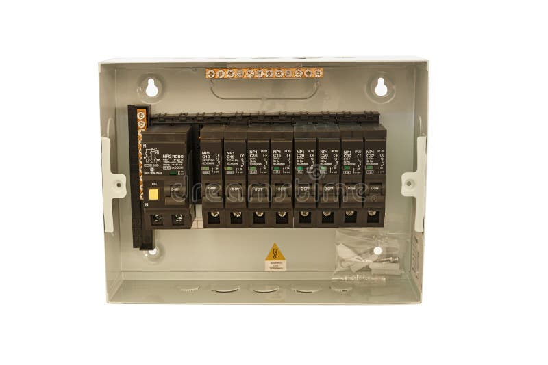 Consumer Unit Inside the Box with Automatic Fuses and Switchboard with ...