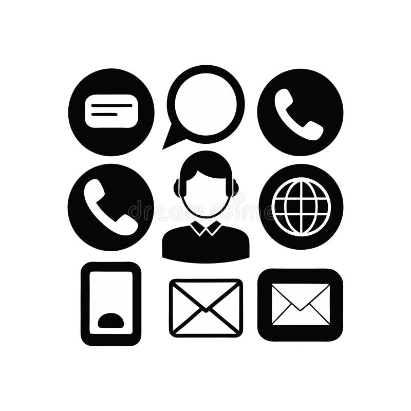 This Contact Black Icon Set Features Sleek Stock Vector - Illustration ...