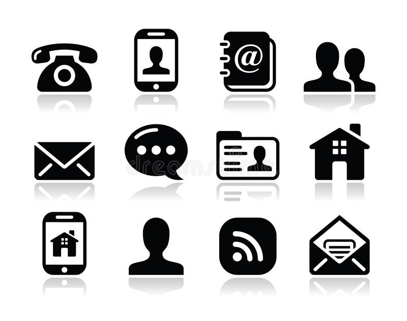 Contact Black Icons Set - Mobile, User, Email Stock Illustration ...