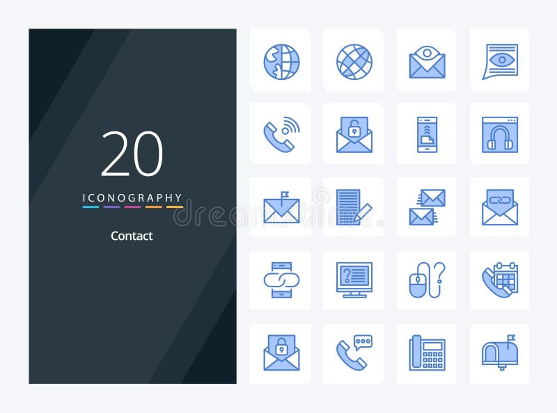20 Contact Blue Color Icon for Presentation. Vector Icons Illustration ...