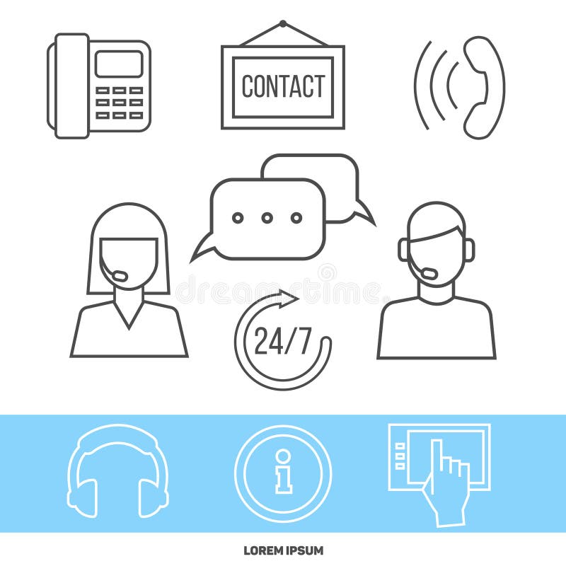 Contact Centre or Online Support Concept with Line Icons Stock Vector ...