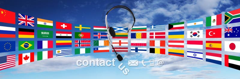 Contact Concept , Headset with Flags on Sky, and Contact Us Text Stock ...