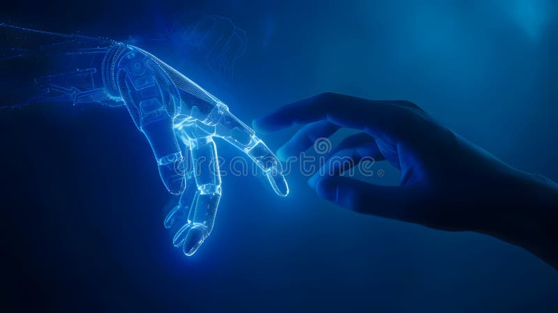 Contact between a Cyber Hand Hand a Human Hand Stock Illustration ...