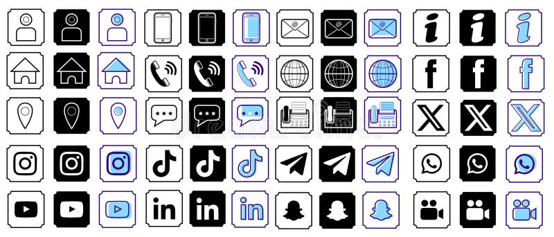 Collection of Contact Icons, Communication Icon. Set of Social Media ...