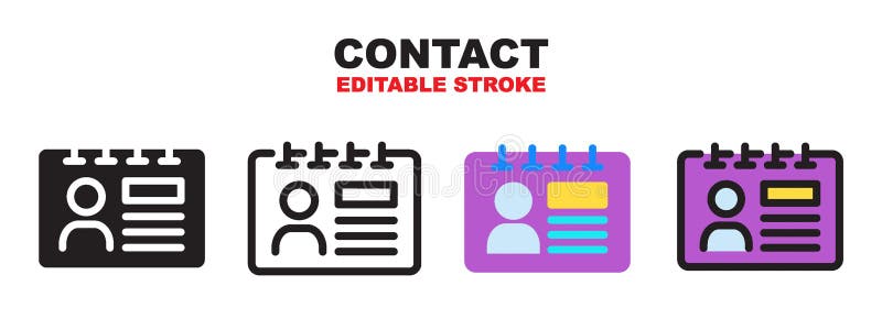 Contact Icon Set with Different Styles. Editable Stroke Style Can Be ...