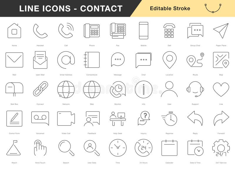Minimalist Contact & Communication Line Icons Set - 45 Editable Stroke ...