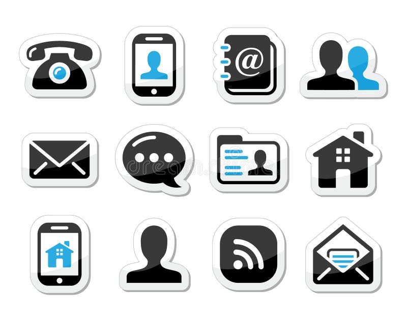 Contact Black Icons Set - Mobile, Phone, Email, En Stock Illustration ...