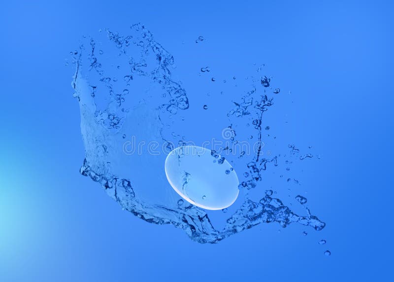 Contact Lens and Splash of Solution on Blue Background Stock Image ...