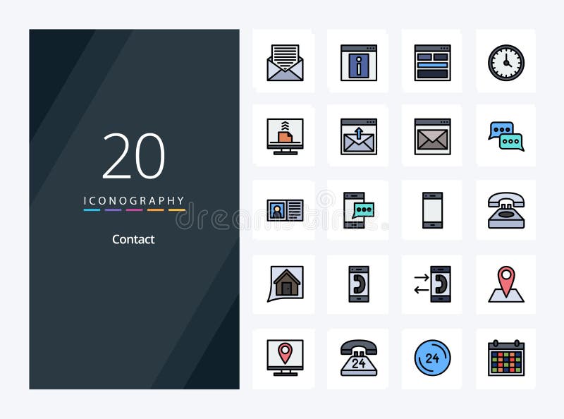 20 Contact Line Filled Icon for Presentation Stock Vector ...