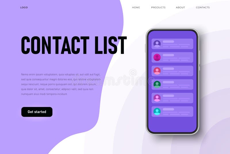 Contact List Webpage Template, List of Contacts on the Phone Screen ...