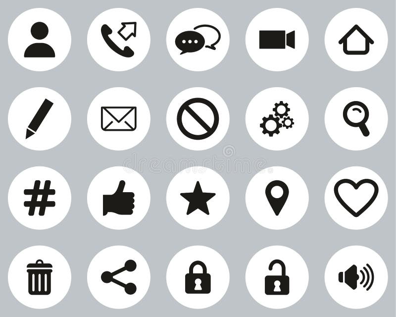 Contact Menu Icons White on Black Flat Design Circle Set Big Stock ...