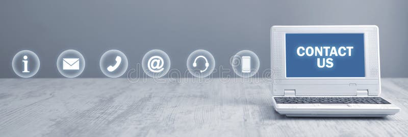 Contact Symbols and Small Laptop Computer. Contact Us Stock Photo ...