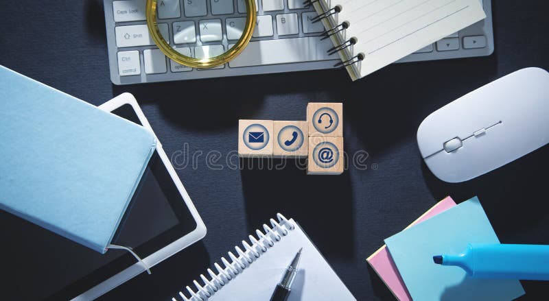 Contact Symbols on Wooden Cubes with a Business Objects Stock Image - Image of wood, business ...