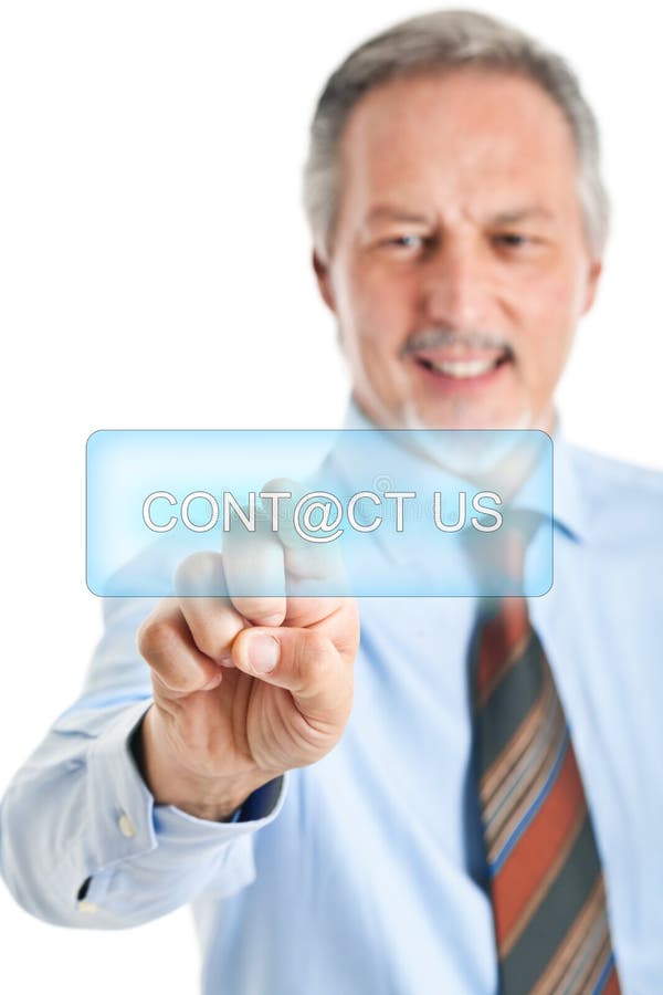 Hand Touch Screen Display with Contact Us Concept Text Stock Image ...