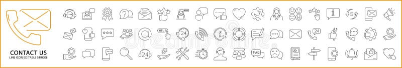 Contact Us Icon Set in Line Style. Stock Vector - Illustration of ...
