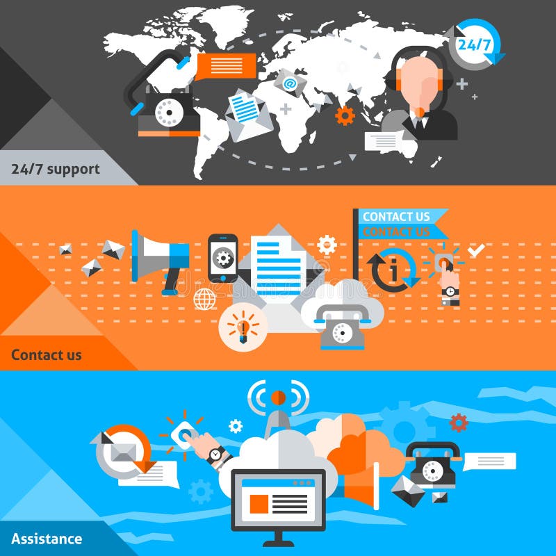 Contact Us Banner Blue stock illustration. Illustration of message ...