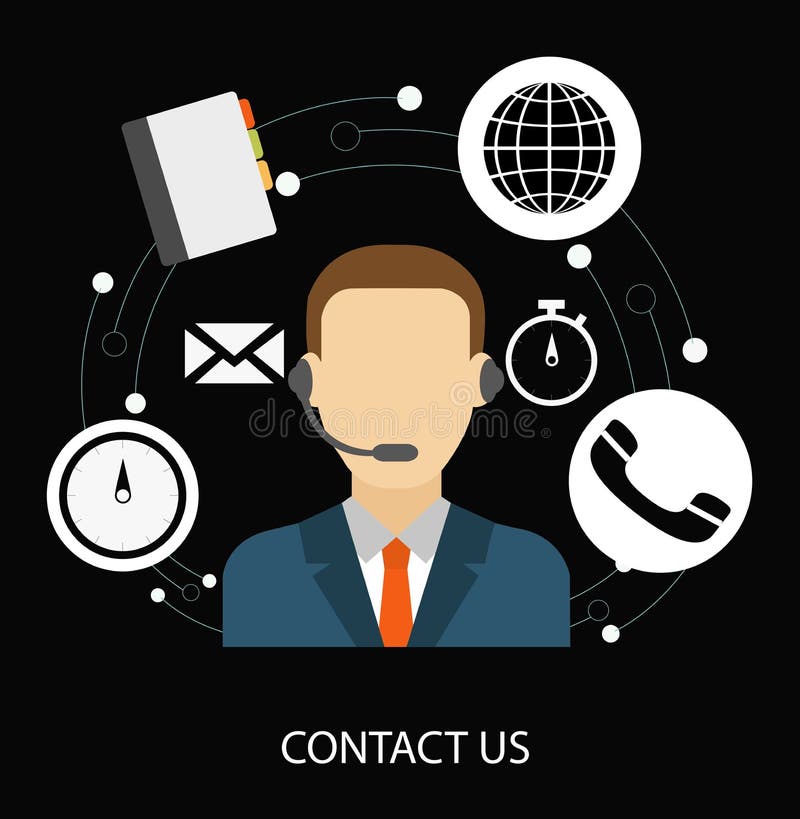 Contact us black flat stock illustration. Illustration of background ...