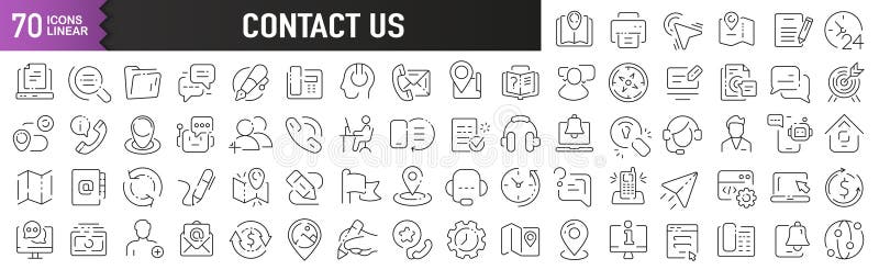 Contact Us Black Linear Icons. Collection of 70 Icons in Black Stock ...