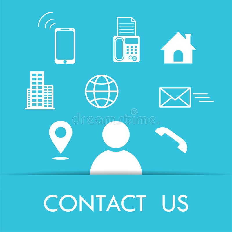 Contact Us Business Information Icon. White Icon Isolated on Light Blue ...