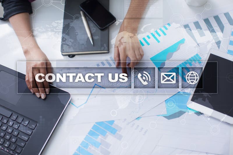 Contact Us Button and Text on Virtual Screen. Business and Technology ...