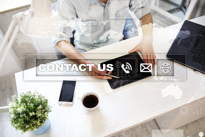 Contact Us Button and Text on Virtual Screen. Business and Technology ...