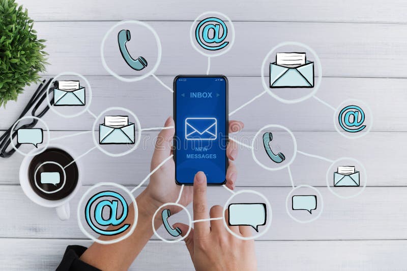 Contact Us. Collage of Smartphone with New Messages Notification and ...