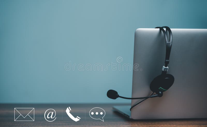 Contact Us, Computer with Headphone for Communication Customer Service ...