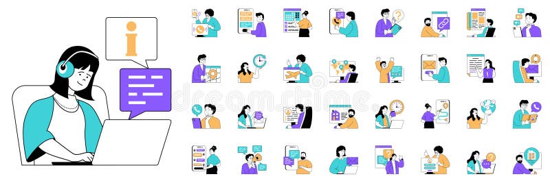 Contact Us Concept with Character Situations Mega Set. Vector ...