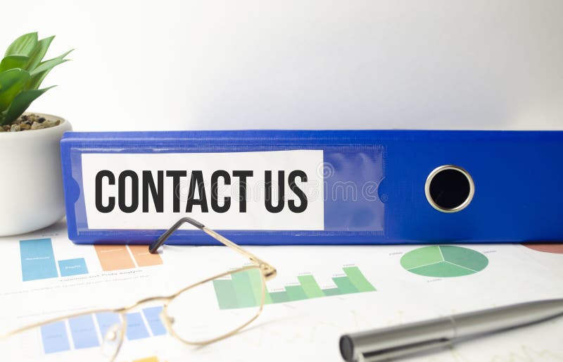 Contact US Concept. Words on Notebook and Blue Folder Stock Photo ...