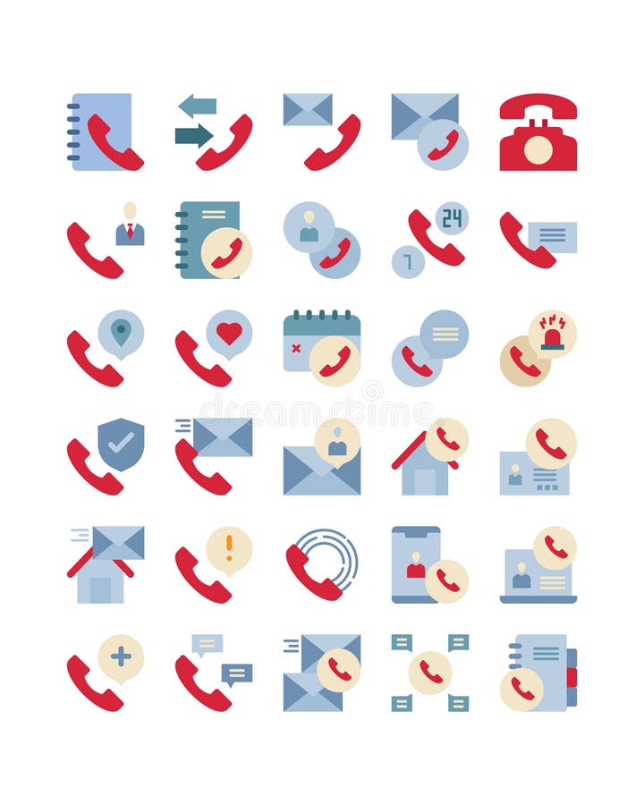 Contact Us Customer Service Flat Icon Set Stock Vector - Illustration ...