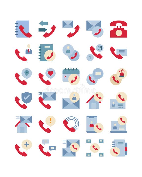 Contact Us Customer Service Flat Icon Set Stock Vector - Illustration ...