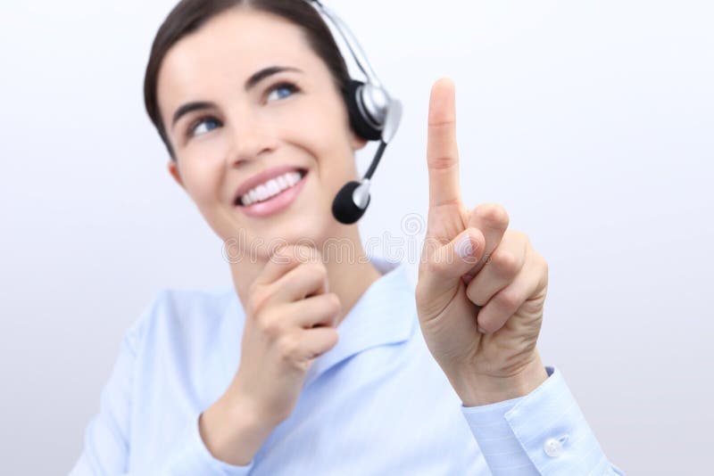 Contact Us, Customer Service Operator Woman with Headset, Touch Stock ...