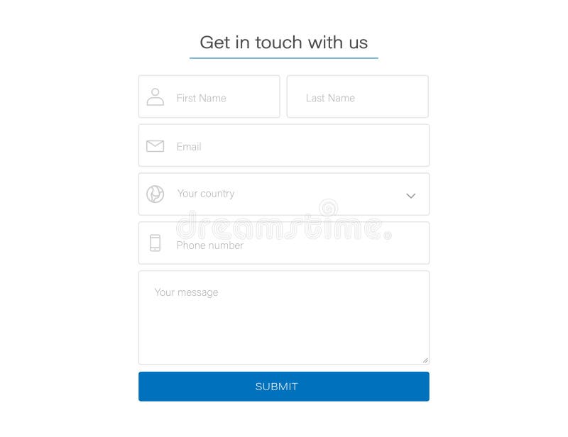 Contact Us Form. Template for Feedback Email. Mockup with Blank Name ...