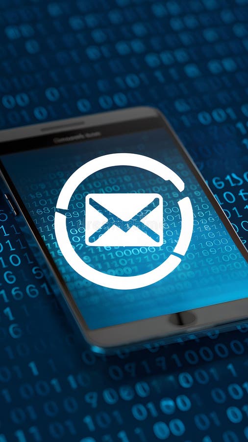 Contact Us Icon on Digital Device with Blue Background and Binary Code ...