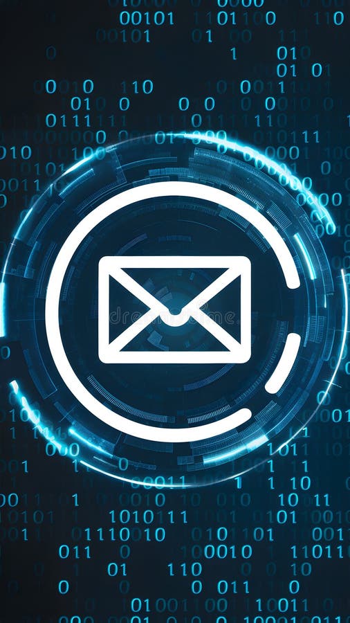 Contact Us Icon on Digital Device with Blue Background and Binary Code ...