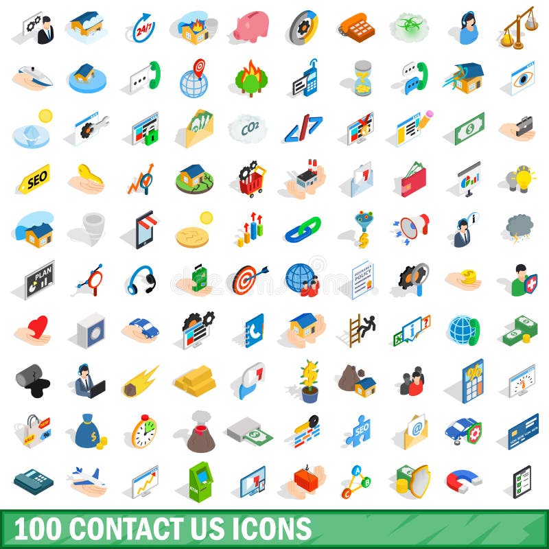 100 Contact Us Icons Set, Isometric 3d Style Stock Vector ...