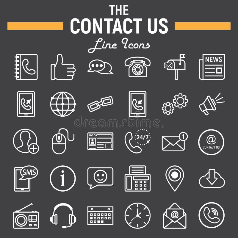 Contact Us Line Icon Set, Web Button Signs Stock Vector - Illustration ...