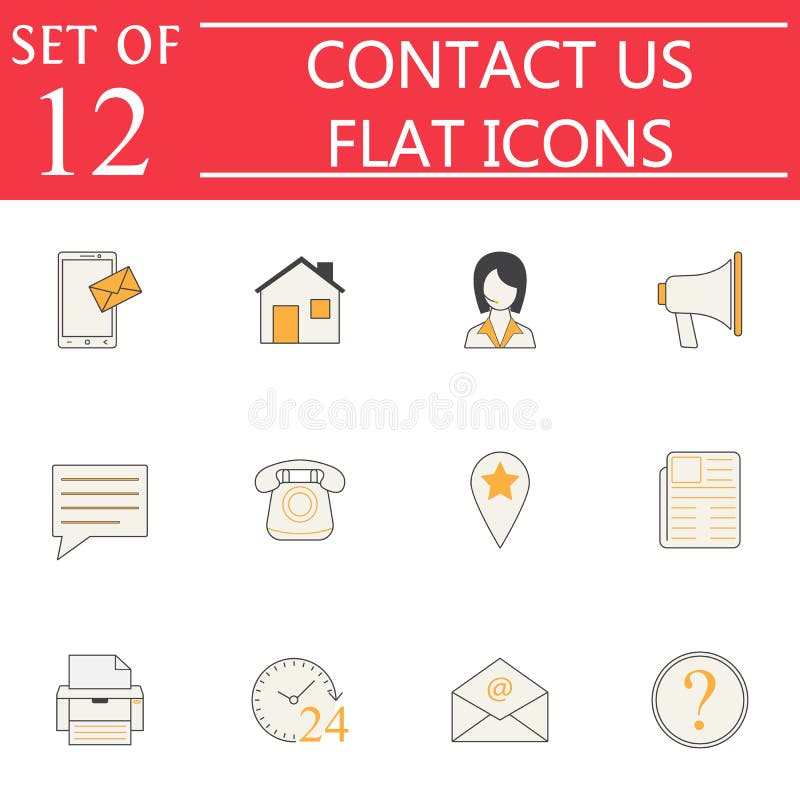 Contact Us Solid Icon Set, Web Button Signs Stock Vector - Illustration ...