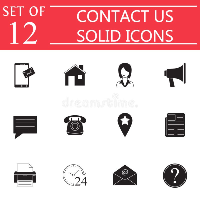 Contact Us Solid Icon Set, Web Communication Signs Stock Vector ...