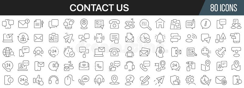 Contact Us and Support Line Icons Collection. Big UI Icon Set in a Flat ...