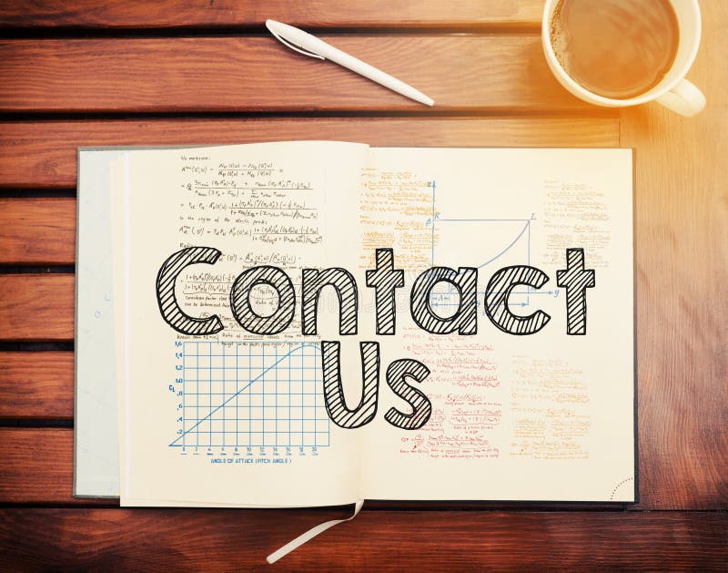 Contact Us : Text Inside Notebook on Table with Coffee Stock Photo ...